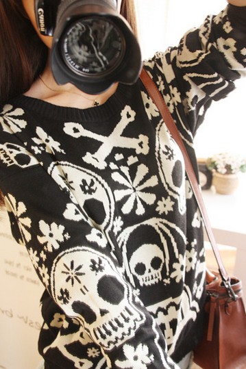 Unique Jumper Sweater Skeleton Snow Bone Women on Luulla