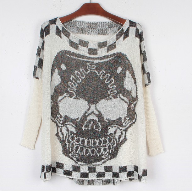 Edgy Skull Sweaters Wool Women Jumper Quirky Loose on Luulla