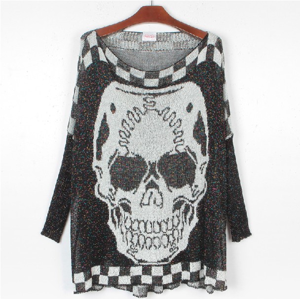 Edgy Skull Sweaters Wool Women Jumper Quirky Loose on Luulla