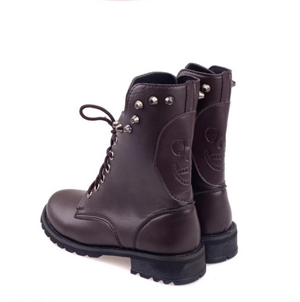 Cute Skeleton Head Boots Womens Rivet Martin Boots Black Brown Winter ...