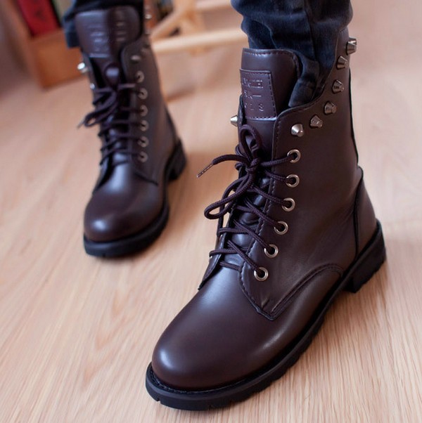 Cute Skeleton Head Boots Womens Rivet Martin Boots Black Brown Winter ...